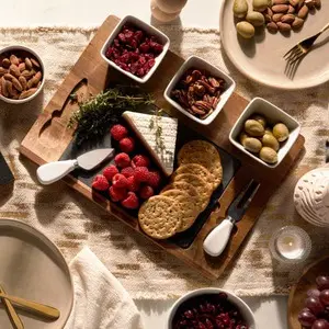 TWINE Acacia Wood & Slate Cheese Board Set With Ceramic Bowls