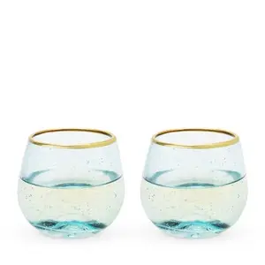 TWINE Aqua Bubble Stemless Wine Glasses Set Of 2 - Blue