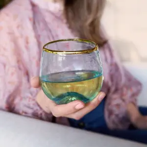 TWINE Aqua Bubble Stemless Wine Glasses Set Of 2