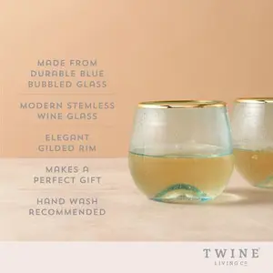 TWINE Aqua Bubble Stemless Wine Glasses Set Of 2