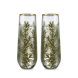 TWINE Woodland Stemless Champagne Flutes Set Of 2 - Green