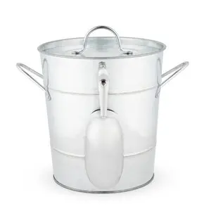 TWINE Galvanized Metal Ice Bucket With Scoop - Silver