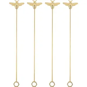TWINE Bumble Bee Stir Sticks Set Of 4 - Gold