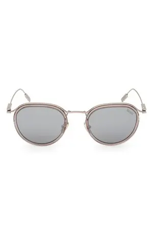 Zegna 51mm Round Frame Sunglasses - Shiny Beige / Smoke