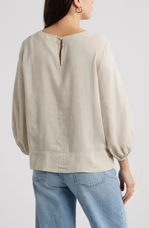 Caslon Balloon Sleeve Linen Blend Top - Flax