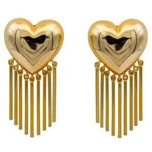 BLACK SUEDE STUDIO Heart Shaped Fringe Earrings - Gold