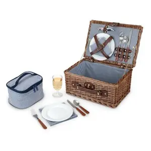 TWINE Newport Wicker Picnic Basket Set - Brown