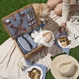 TWINE Newport Wicker Picnic Basket Set