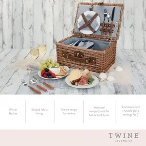 TWINE Newport Wicker Picnic Basket Set