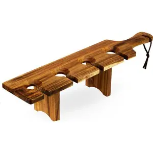 TWINE Acacia Wood Easy Transport Wine Flight Carrier - Brown