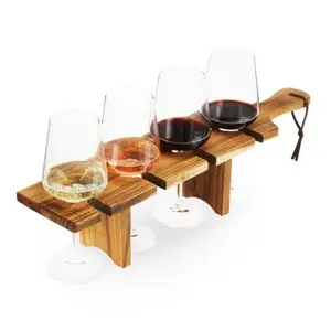 TWINE Acacia Wood Easy Transport Wine Flight Carrier