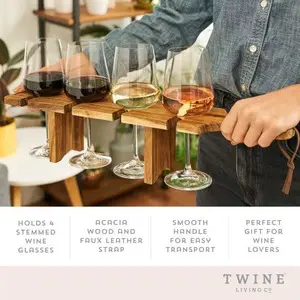 TWINE Acacia Wood Easy Transport Wine Flight Carrier