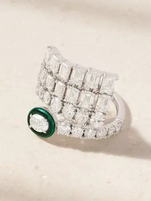 KAMYEN 18-karat White Gold, Diamond And Enamel Ring - Green