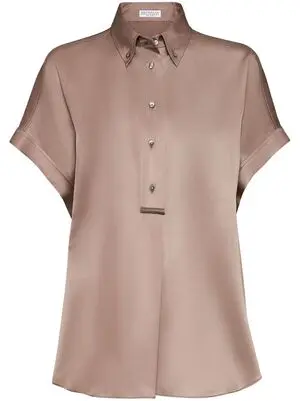 Brunello Cucinelli Monili-embellished Silk Shirt - Neutrals