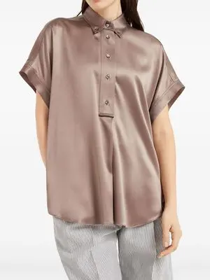 Brunello Cucinelli Monili-embellished Silk Shirt - Neutrals
