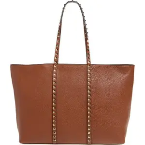 Valentino Garavani Rockstud Leather Tote - Saddle