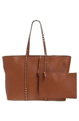 Valentino Garavani Rockstud Leather Tote - Saddle