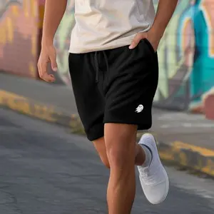 DALIX Relaxed Fit Ghost Embroidery Fleece Shorts - Black