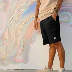 DALIX Relaxed Fit Ghost Embroidery Fleece Shorts - Black