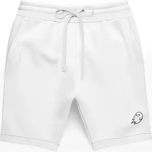 DALIX Dalix Relaxed Fit Ghost Embroidery Fleece Shorts White