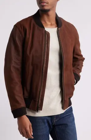 THE FRYE COMPANY Classic Leather Bomber Jacket
