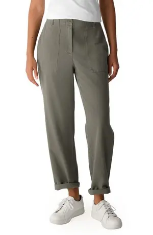 Eileen Fisher Easy Tapered Organic Cotton Pants - Bayleaf