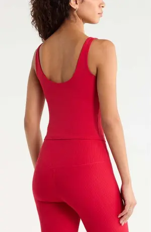 Zella Thrive Rib Bra Tank - Red Jester