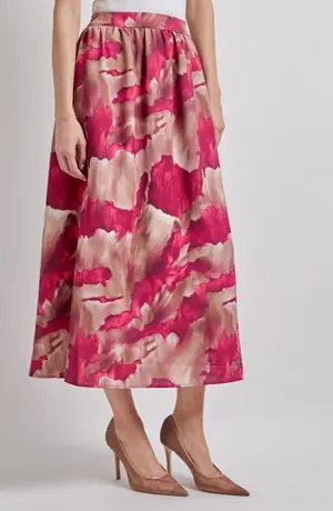 Misook Watercolor Print Midi Skirt