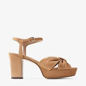 JIMMY CHOO Heloise 80 Suede Platform Sandals - Biscuit