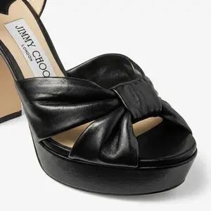 JIMMY CHOO Heloise 80 Nappa Leather Platform Sandals - Black