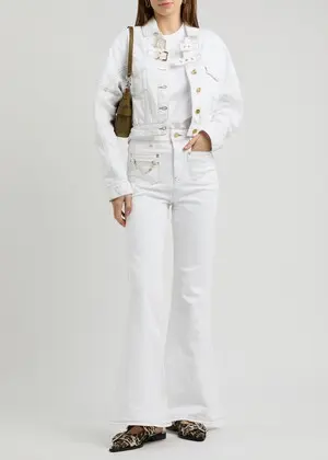 GANNI Embellished Flared-leg Jeans - White