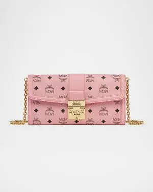 Mcm Tracy Large Monogram Wallet On Chain - Soft Pink
