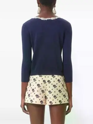 Valentino Garavani Lace-trim Embroidered Cardigan - Blue
