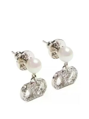 Valentino Garavani Vlogo Signature Drop Earrings With Pearl And Swarovski Crystals - Silver