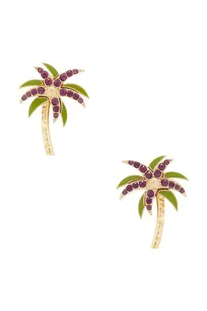 Versace Palm Tree Dangle Earrings - Versace Gold  Purple  & Green