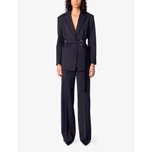 Maje Pleat-back Single-breasted Woven Blazer - Bleus
