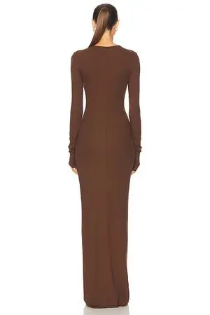 Eterne Long Sleeve Crewneck Maxi Dress - Chocolate