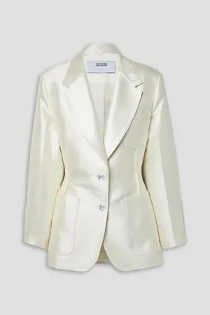 Christopher John Rogers Christopher John Rogers Ruched Cotton And Silk-Blend Satin Blazer - Ivory