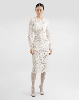 Dolce & Gabbana Long-sleeved Stretch Lace Dress - White