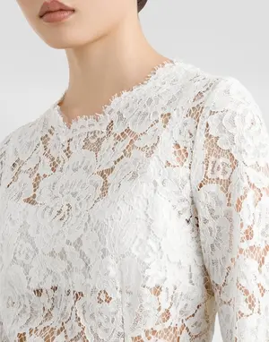 Dolce & Gabbana Long-sleeved Stretch Lace Dress - White