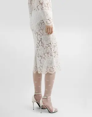 Dolce & Gabbana Long-sleeved Stretch Lace Dress - White