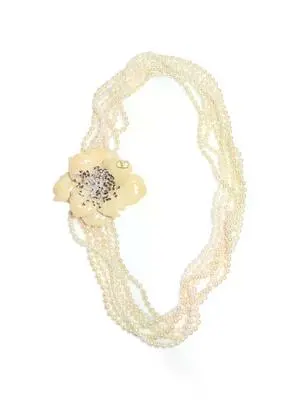 Valentino Garavani Enamelled Flower Necklace With Pearls - Neutrals