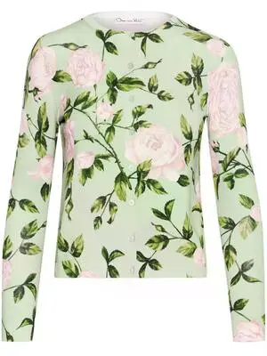 Oscar De La Renta English Rose Print Cardigan - Green
