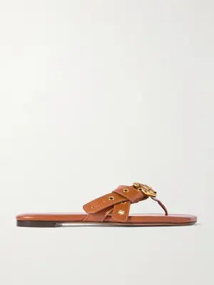 Chloé Mae Buckle-embellished Leather Slides - Brown