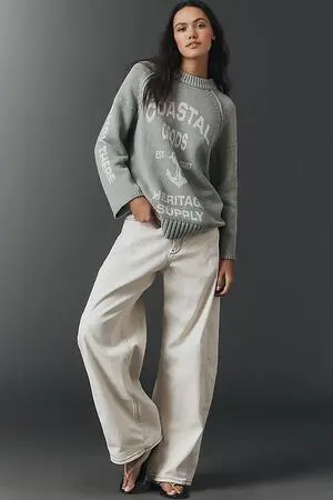 PILCRO Graphic Printed Crew-neck Sweater - Green Pattern