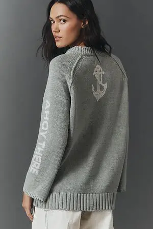 PILCRO Graphic Printed Crew-neck Sweater - Green Pattern