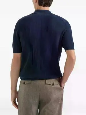Brunello Cucinelli Ribbed-knit Polo Shirt - Blue