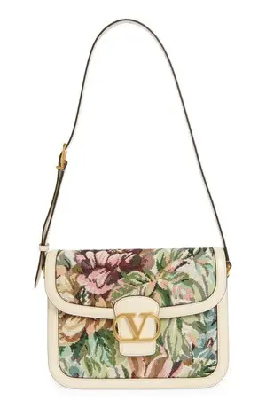 Valentino Garavani 9to5 Embroidered Jacquard Shoulder Bag - White Multi