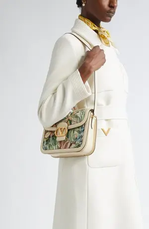 Valentino Garavani 9to5 Embroidered Jacquard Shoulder Bag - White Multi