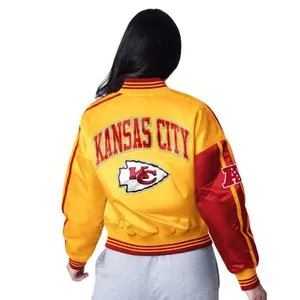 STARTER Kansas City Chiefs Zone Blitz Cropped Satin Jacket - Red